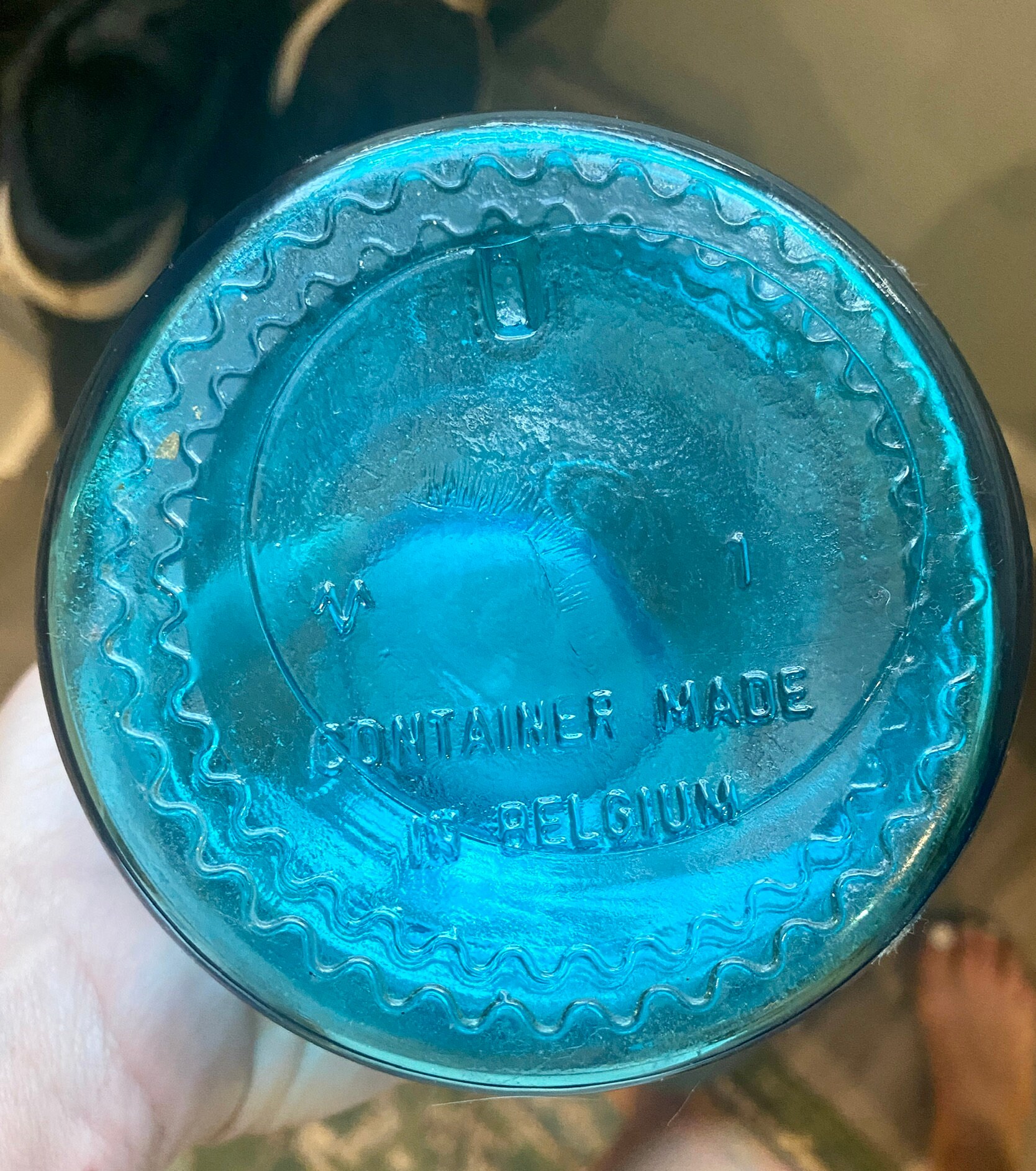 Blue Glass Canister MCM Container Belgium Jar Bubble Lid Apothecary 9 ...