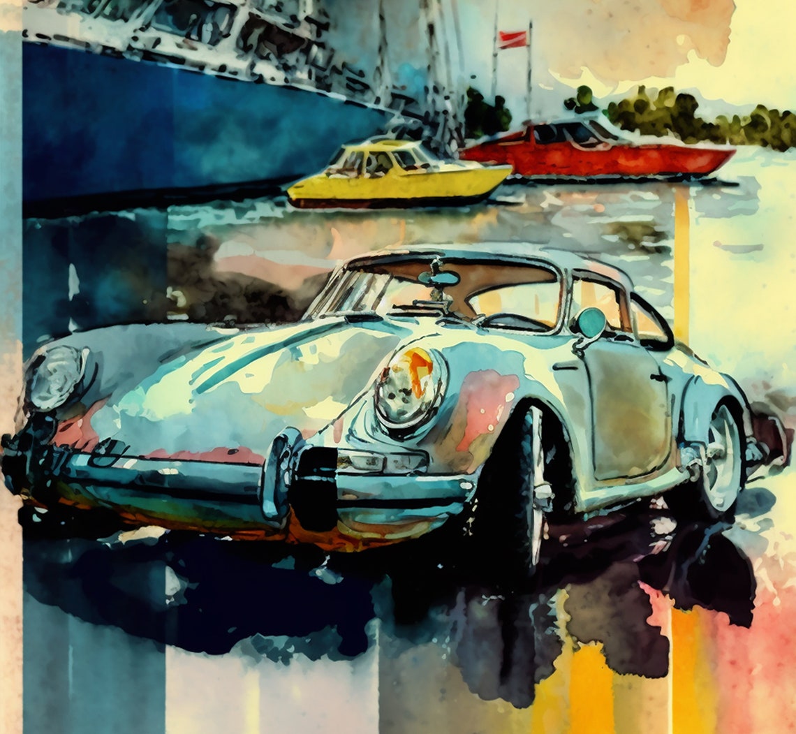 Porsche 911 Wall Art, Vintage Porsche, Watercolor Painting Style Print ...