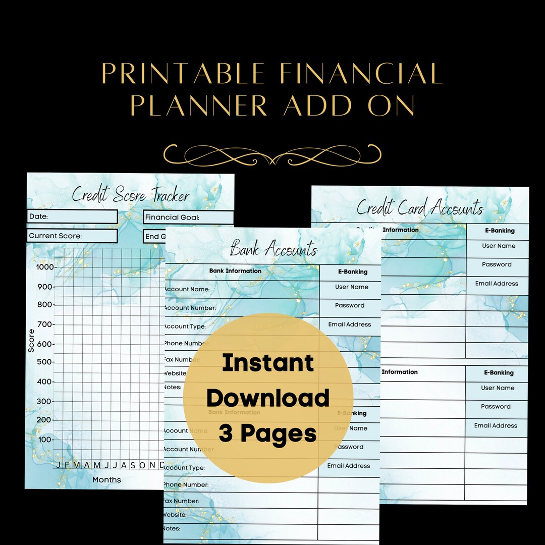 Blue Financial Budget Printable Planner Add on Pages for Bank/credit ...