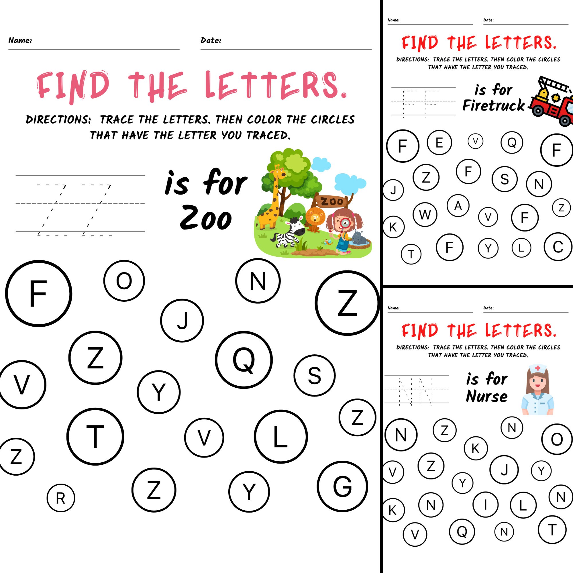 Trace & Find Abc's 26 Printable Pages, Kids Learning Pages, Home School ...