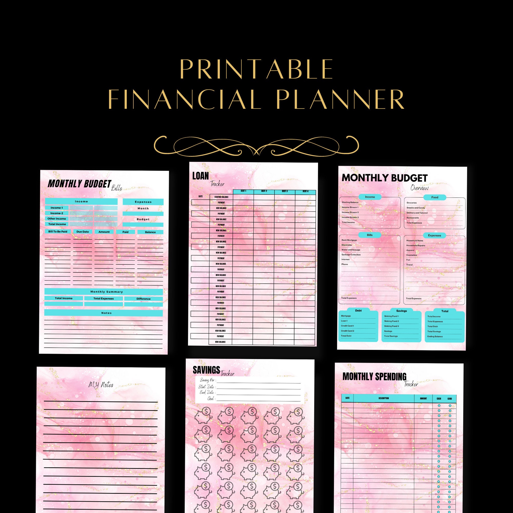 Pink Financial Budget Printable Planner, Expense/debt/password Tracker ...