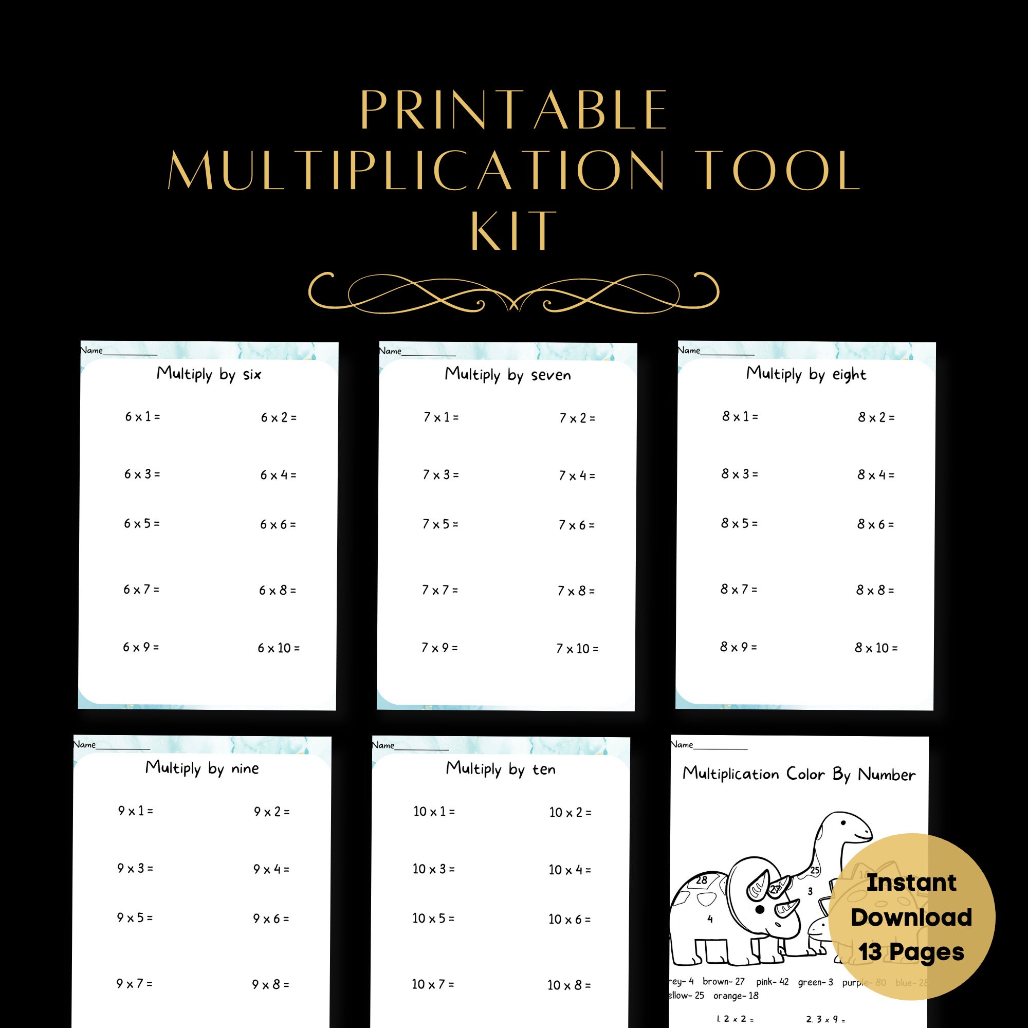 Dino Printable Multiplication Tool Kit Kids Learning - Etsy