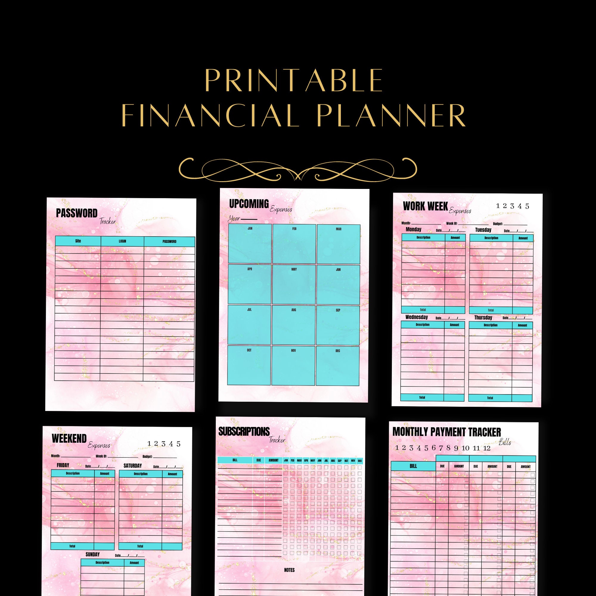Pink Financial Budget Printable Planner, Expense/debt/password Tracker ...