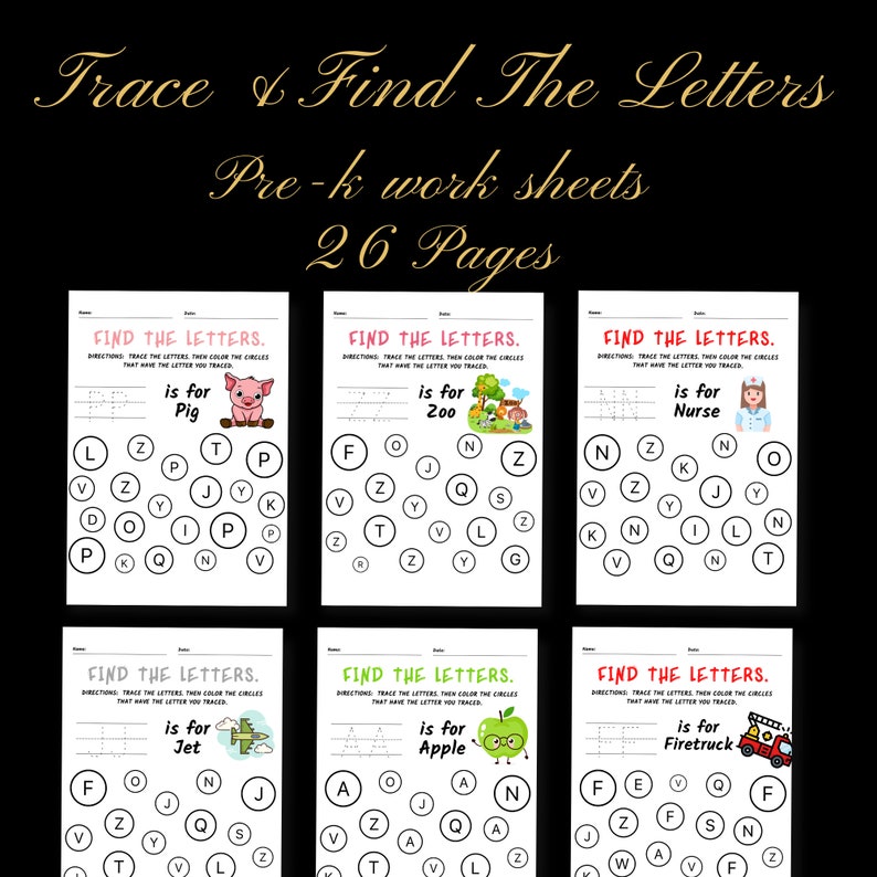 Trace & Find Abc's 26 Printable Pages, Kids Learning Pages, Home School ...