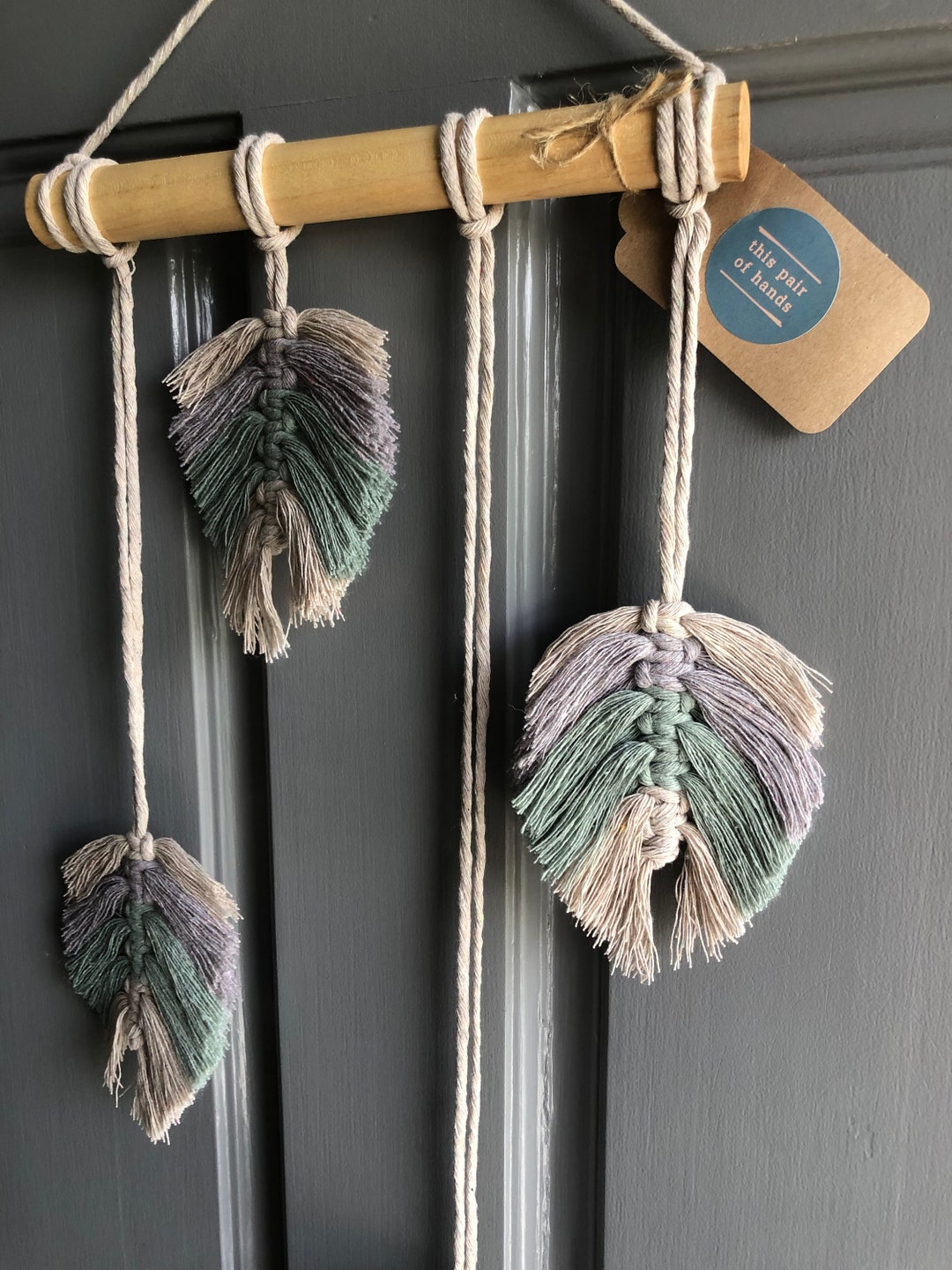 Leafy Macrame Wall Hanging | Recycled Cotton Leaves on Maple Wood ...