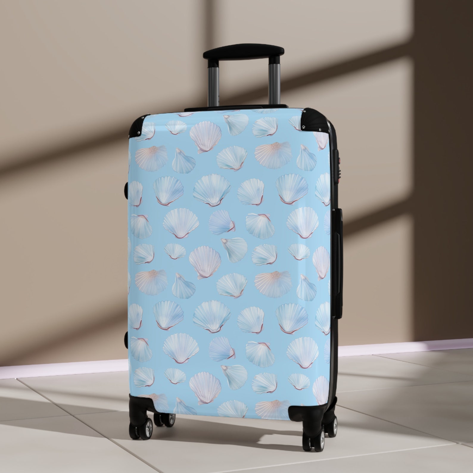 Blue Seashell Swivel Suitcase, Tropical Summer Hard Shell Suitcase ...