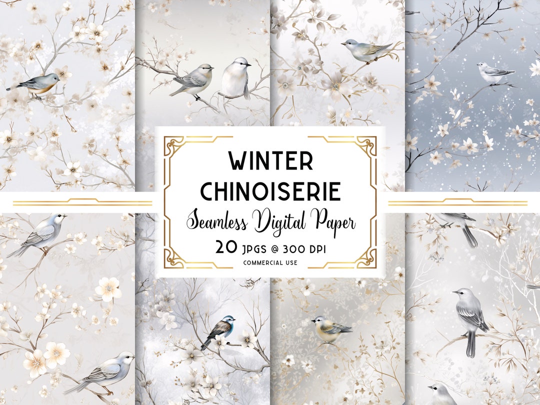 Chinoiserie Paper, Winter Snow Seamless Pattern, Asian Wallpaper ...