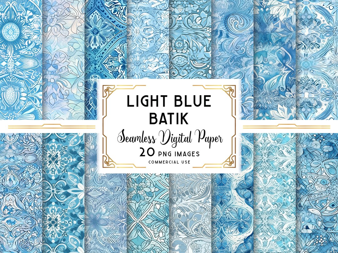 Blue Batik Digital Paper, Batik Seamless Pattern, Traditional ...
