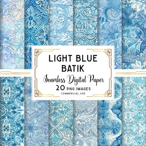 Blue Batik Digital Paper, Batik Seamless Pattern, Traditional ...