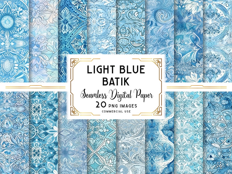 Blue Batik Digital Paper, Batik Seamless Pattern, Traditional ...