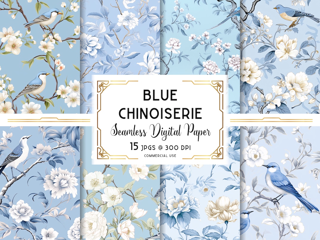 Seamless Chinoiserie Design, Blue Chinoiserie Wallpaper Pattern, Light ...