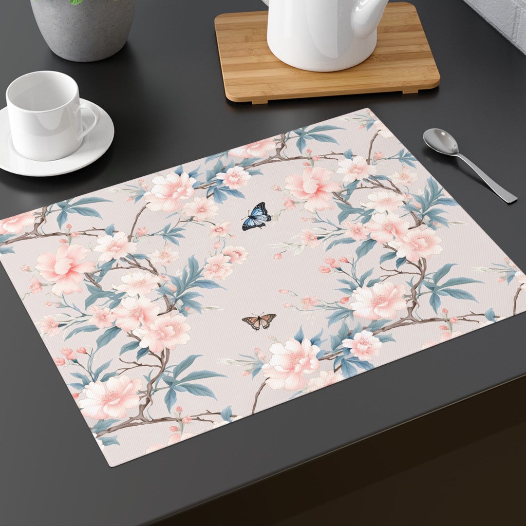 Chinoiserie Placemat Asian Table Setting, Chinoiserie Butterfly Floral ...