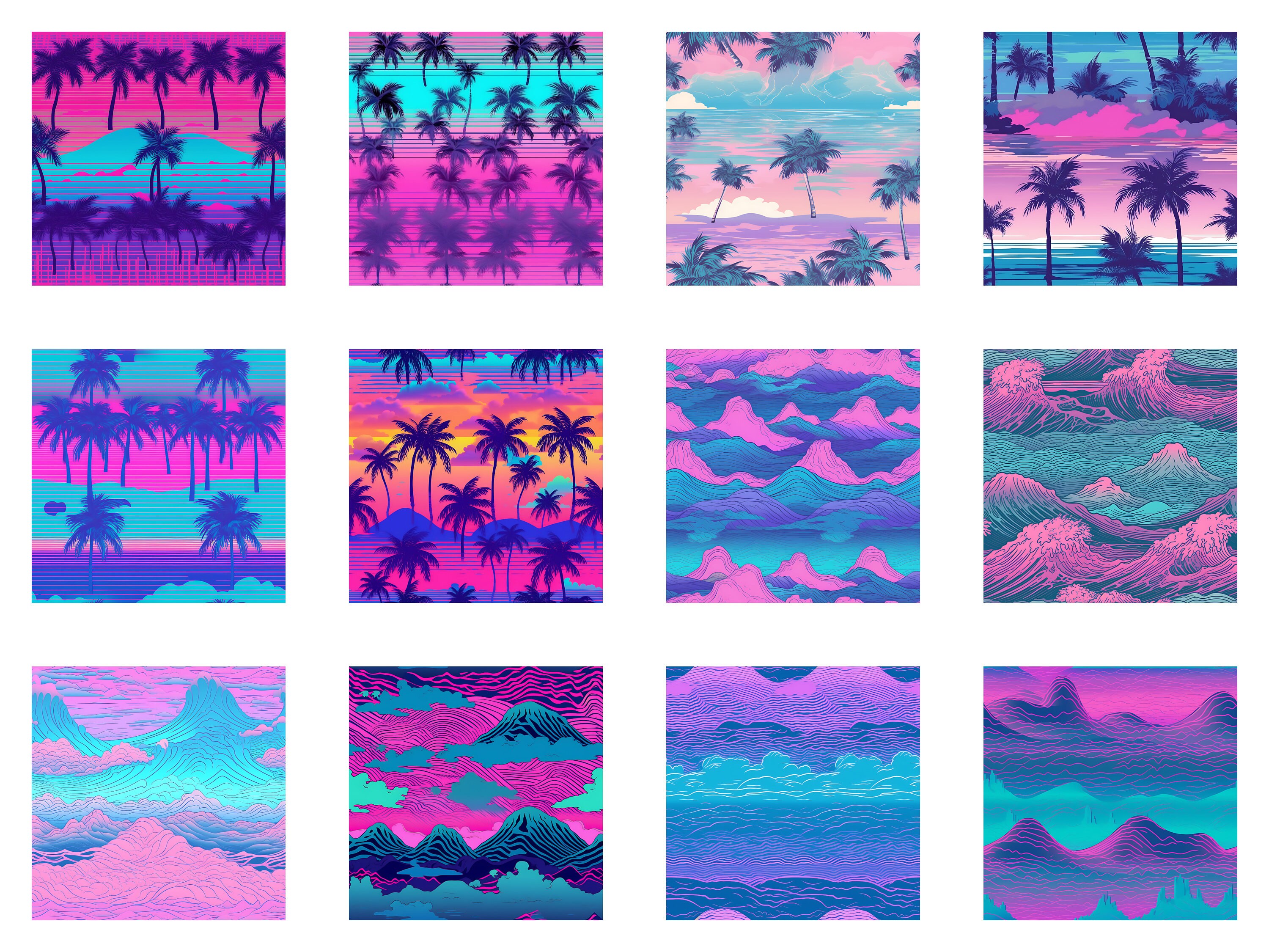 Vaporwave Digital Paper Synthwave Ocean Seamless Pattern - Etsy