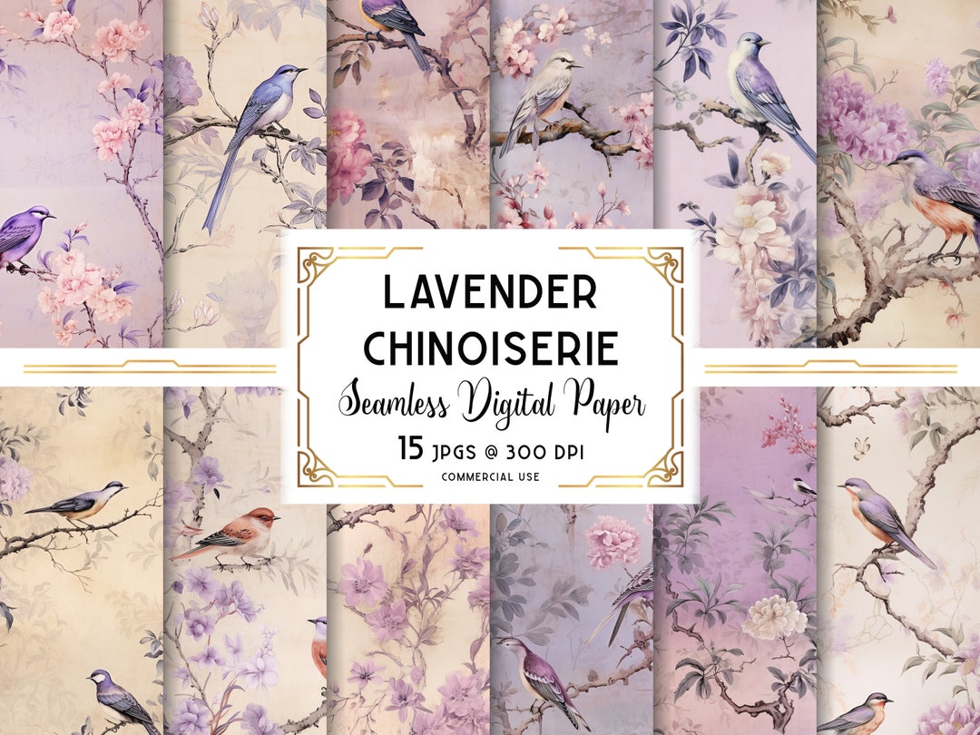 Chinoiserie Lavender Digital Paper, Lilac Asian Wallpaper Digital ...