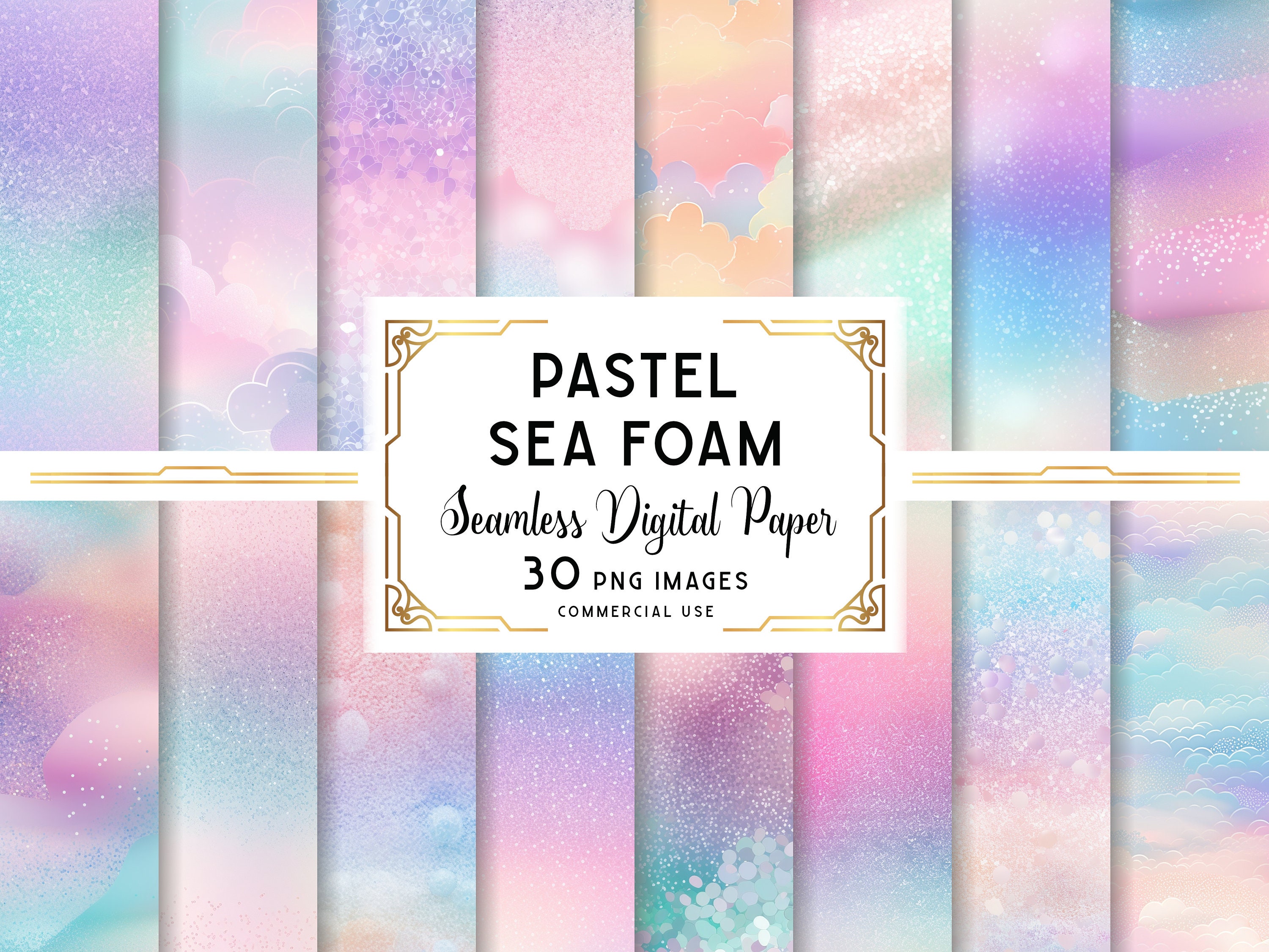 Pastel Digital Paper, Pastel Gradient Seamless Pattern, Sea Foam ...