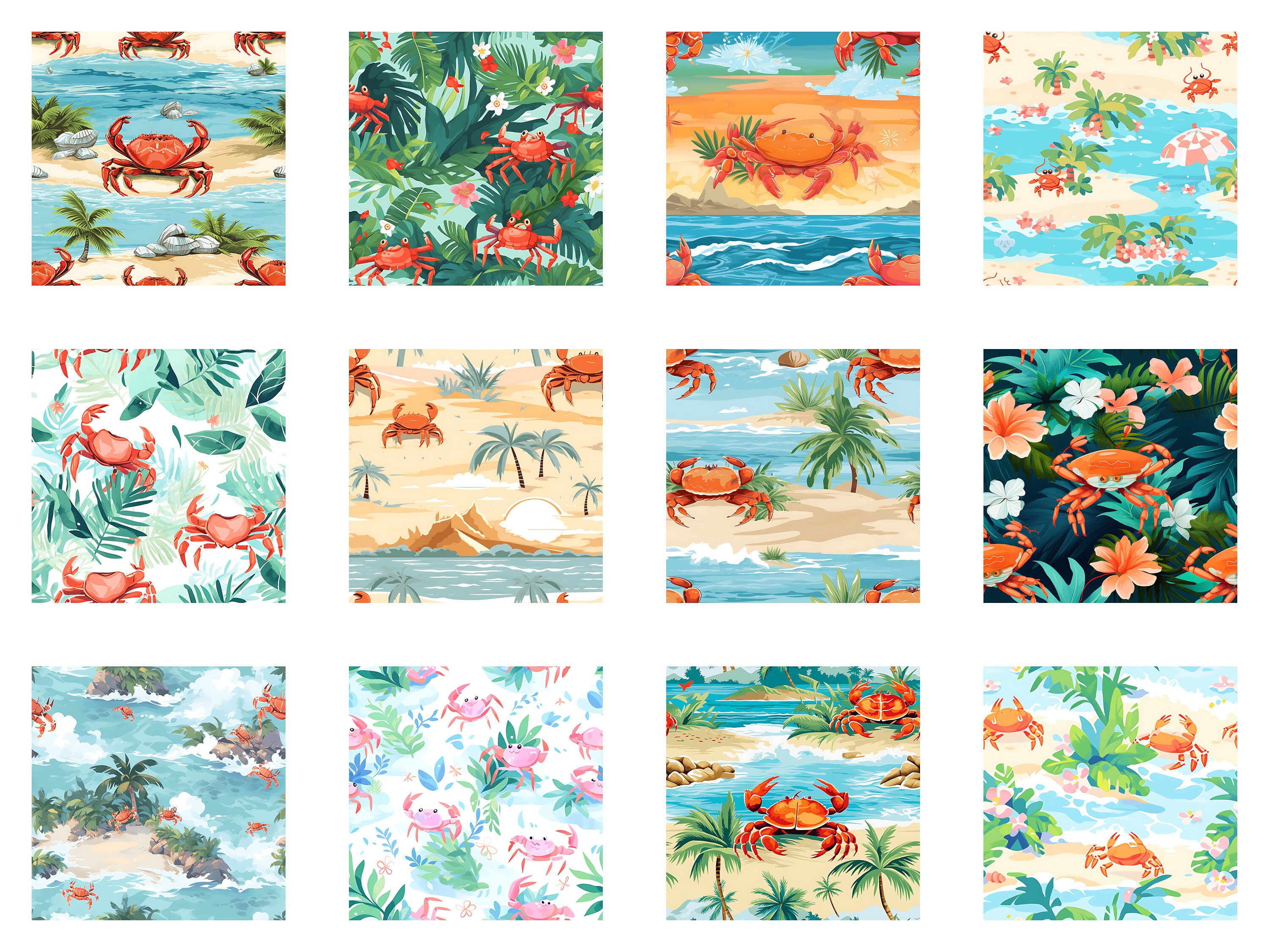 Crabs Digital Paper, Crabs Seamless Pattern, Tropical Ocean Design ...