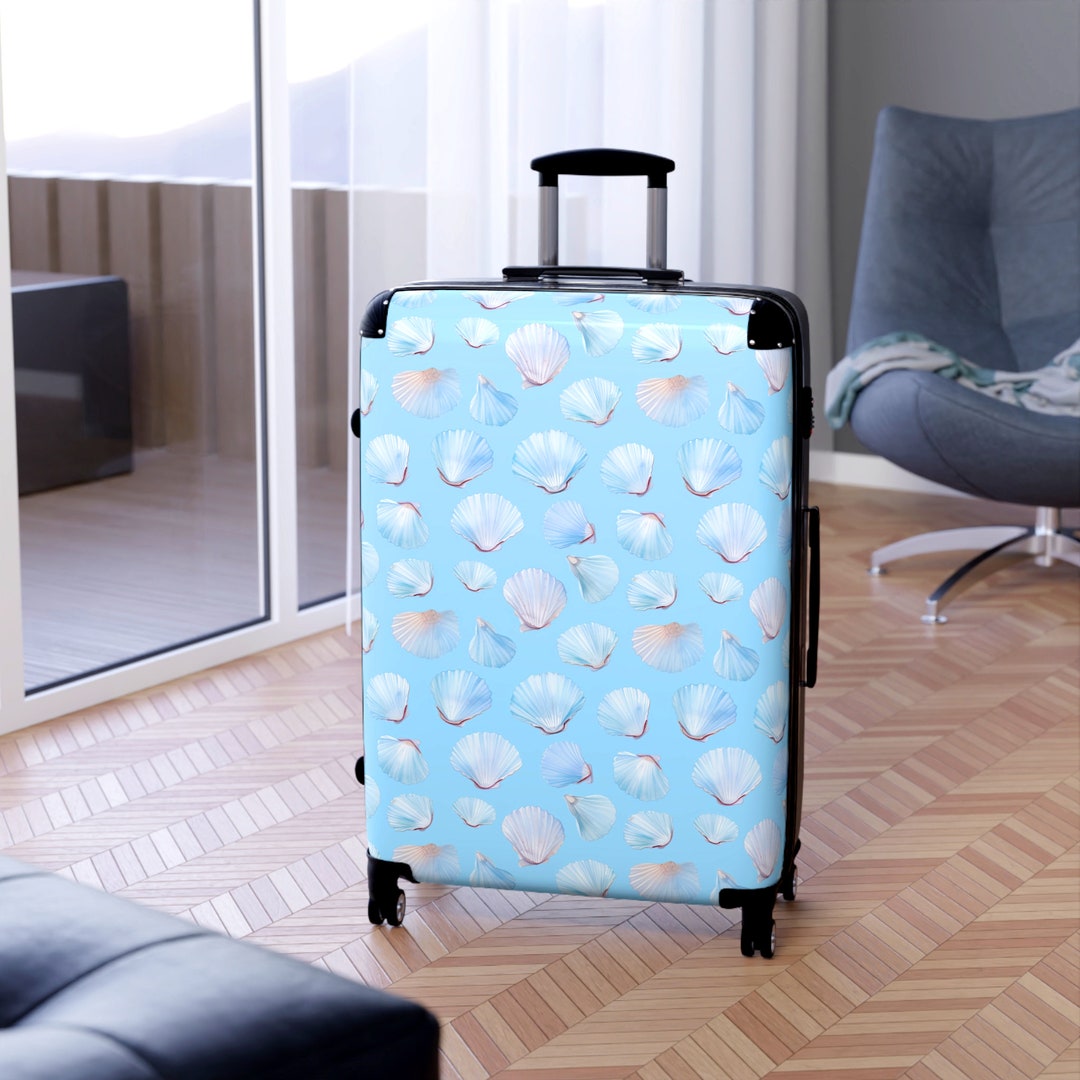 Blue Seashell Swivel Suitcase, Tropical Summer Hard Shell Suitcase ...
