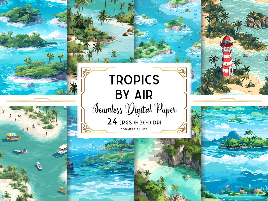 Tropical Beach Digital Paper, Tropical Island Seamless Pattern ...