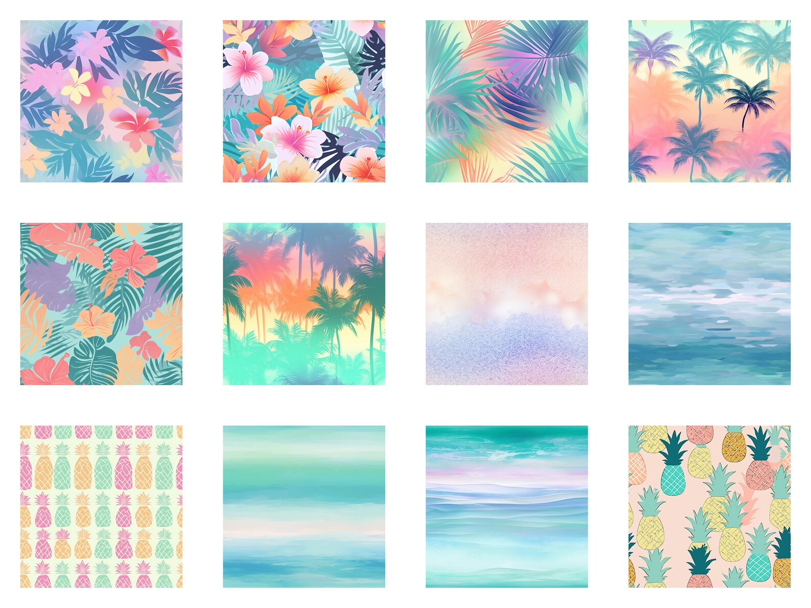 Tropical Beach Digital Paper Pack, Summer Beach Seamless Pattern ...