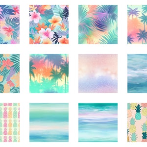 Tropical Beach Digital Paper Pack, Summer Beach Seamless Pattern ...