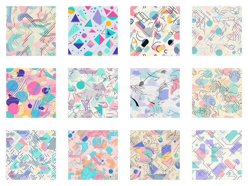 90's Retro Digital Paper, 1990s Seamless Pattern, Pastel Retro Geometry ...