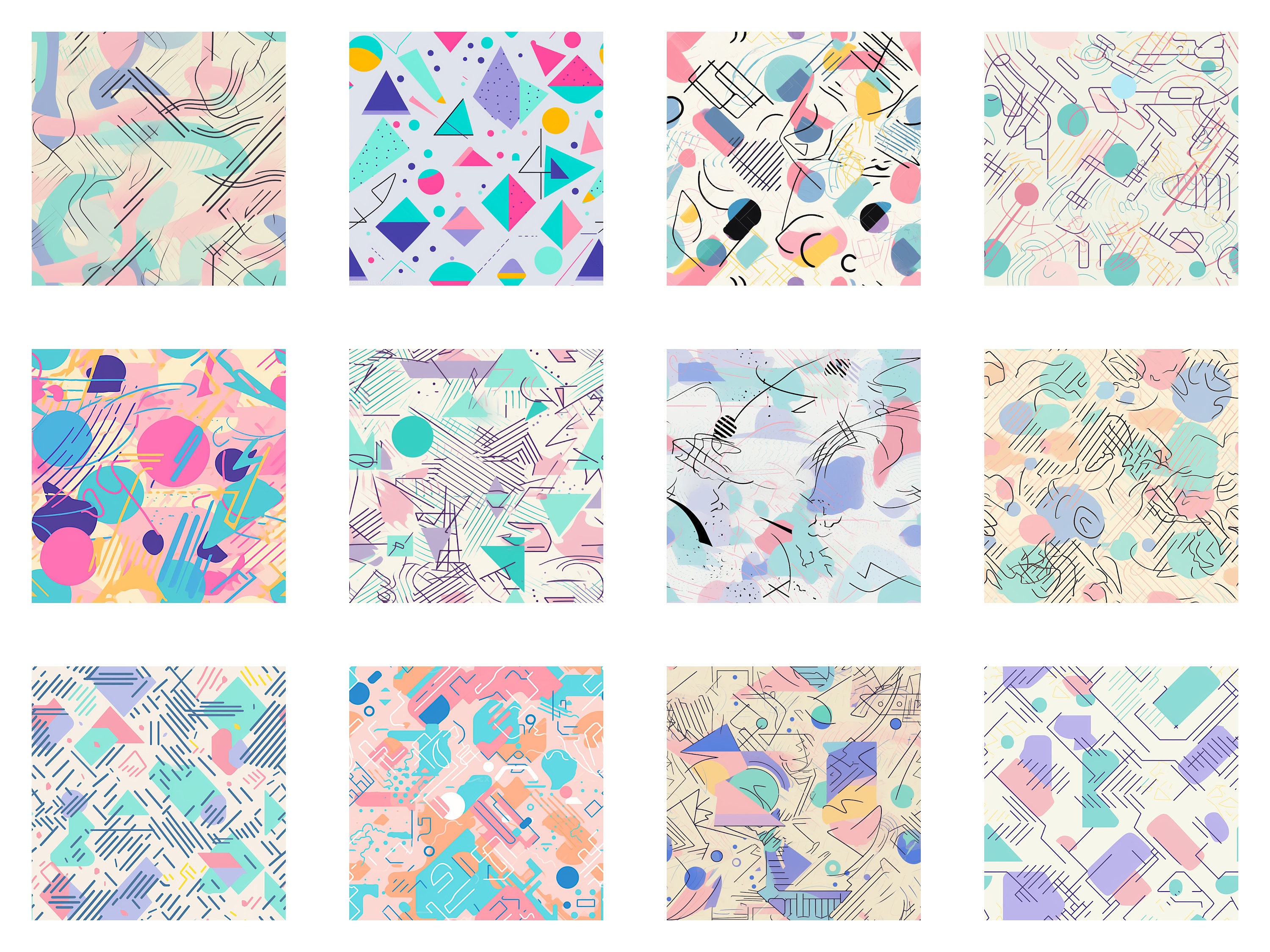 90's Retro Digital Paper, 1990s Seamless Pattern, Pastel Retro Geometry ...