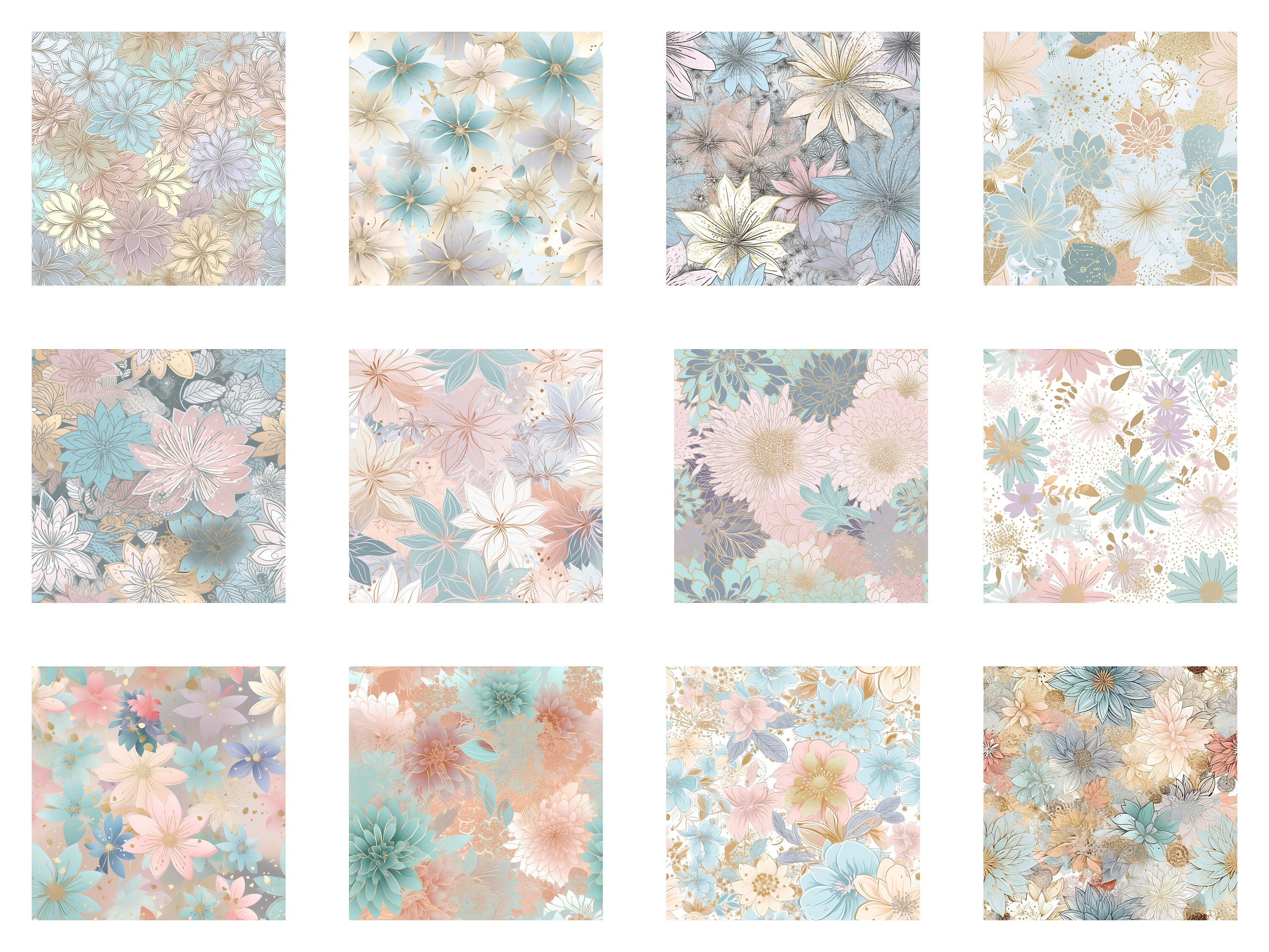 Glitter Flowers Digital Paper, Seamless Flower Glitter Design ...