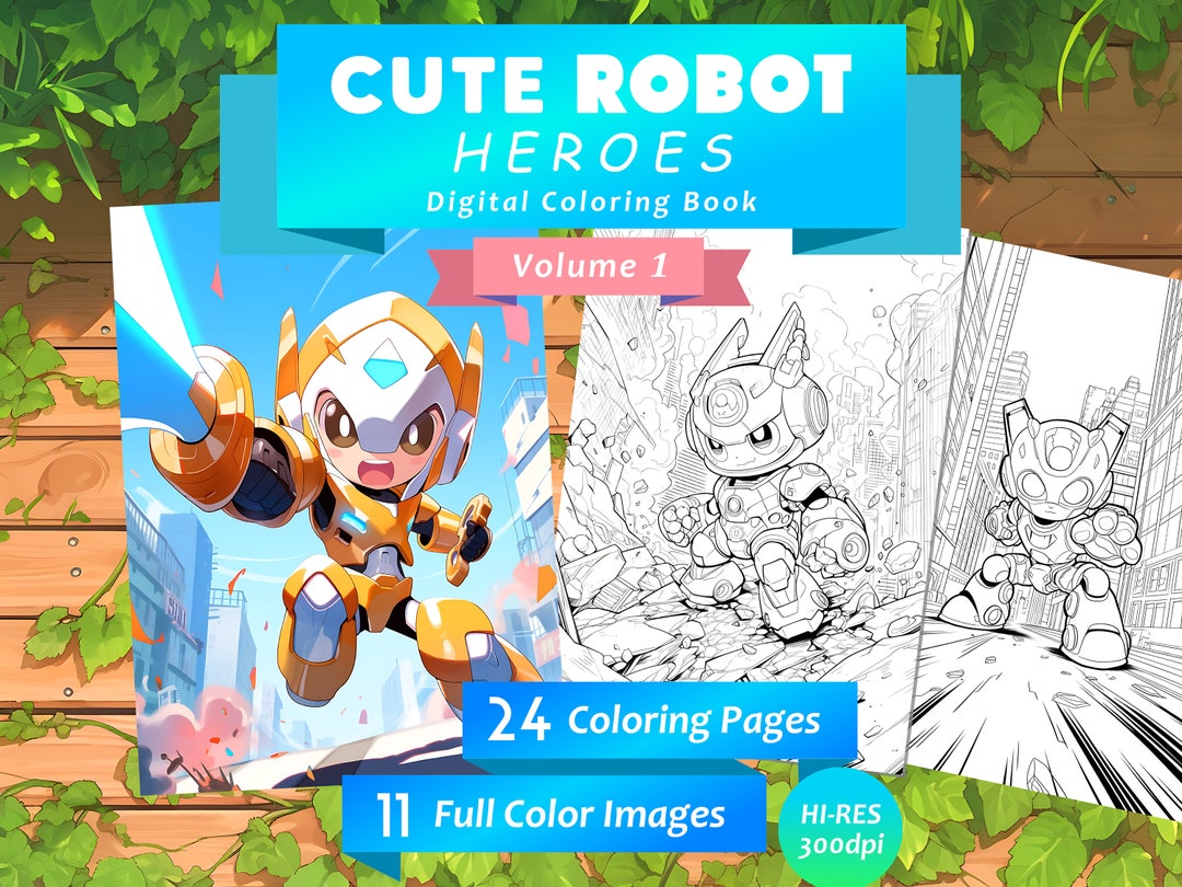 Cute Coloring Pages Digital Coloring Book Robot Poster Digital Cartoon ...