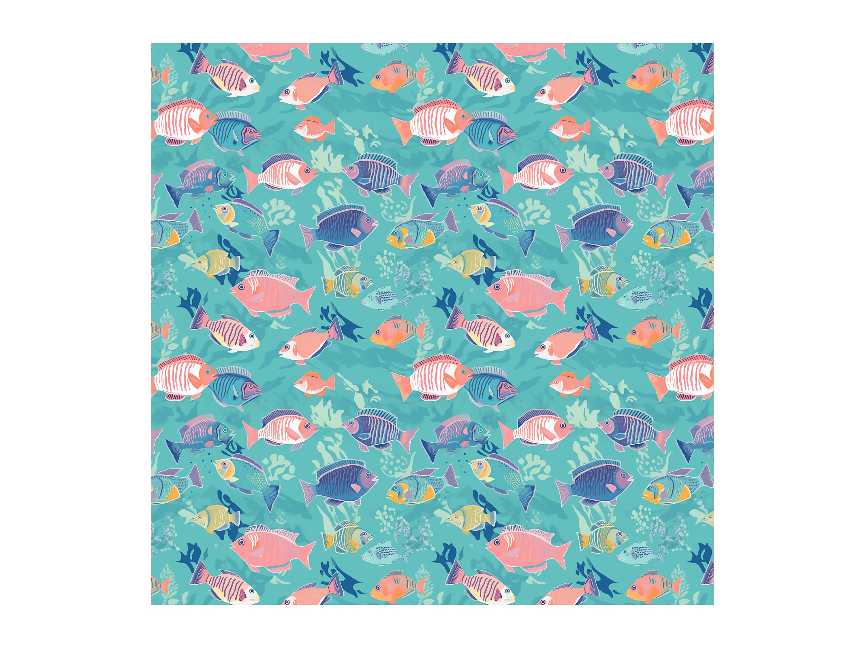 Coral Digital Paper, Ocean Seamless Pattern, Tropical Saltwater Fish ...