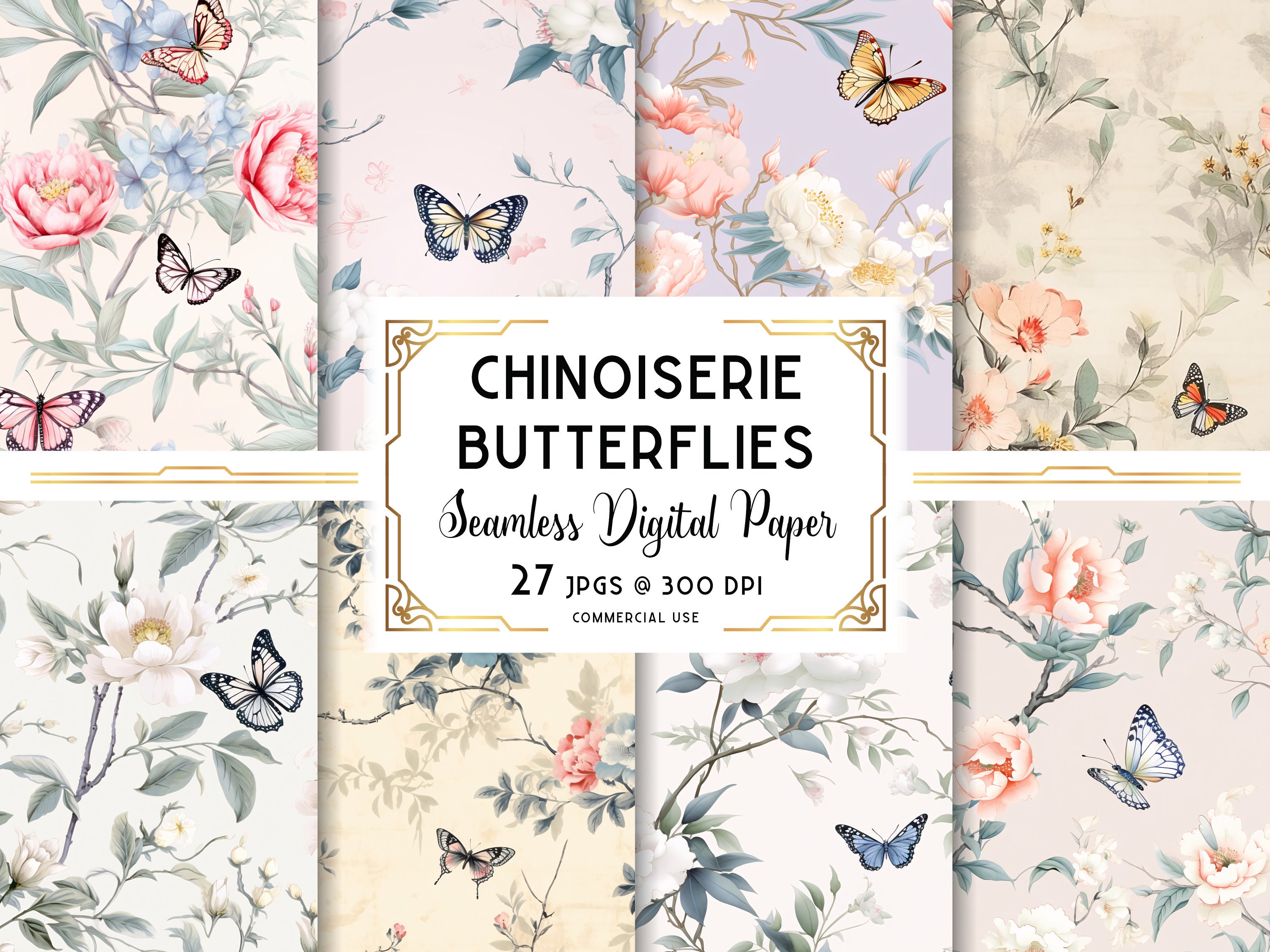 Chinoiserie Pattern, Butterfly Seamless Pattern, Asian Wallpaper ...