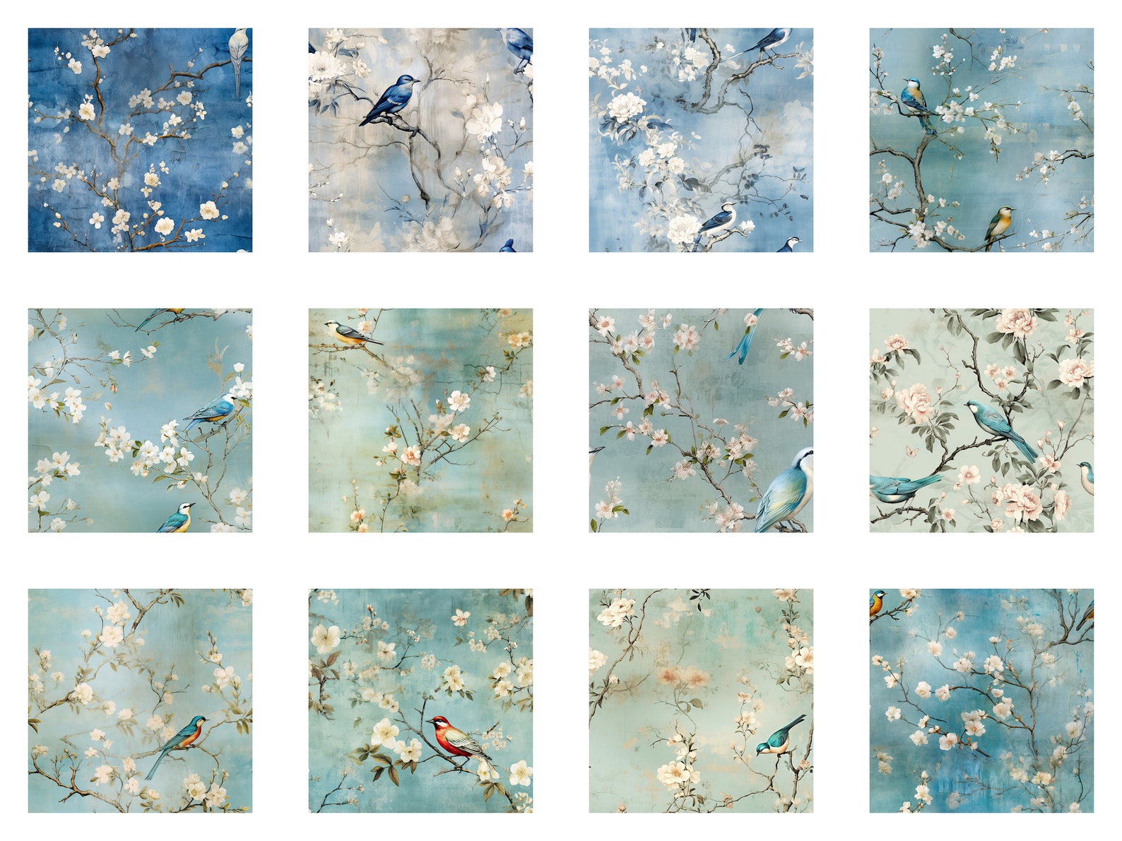 Indigo Chinoiserie Digital Paper, Ultramarine Asian Wallpaper Digital ...