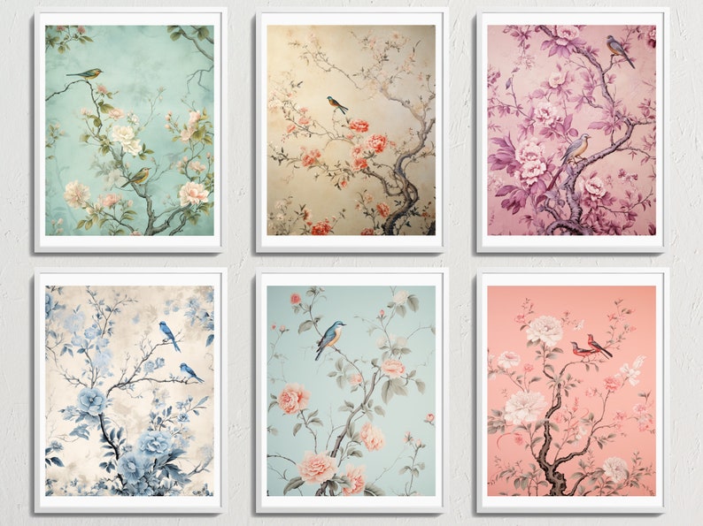 Chinoiserie Digital Wall Art Print Pack, Japanese Wallpaper Paintings ...