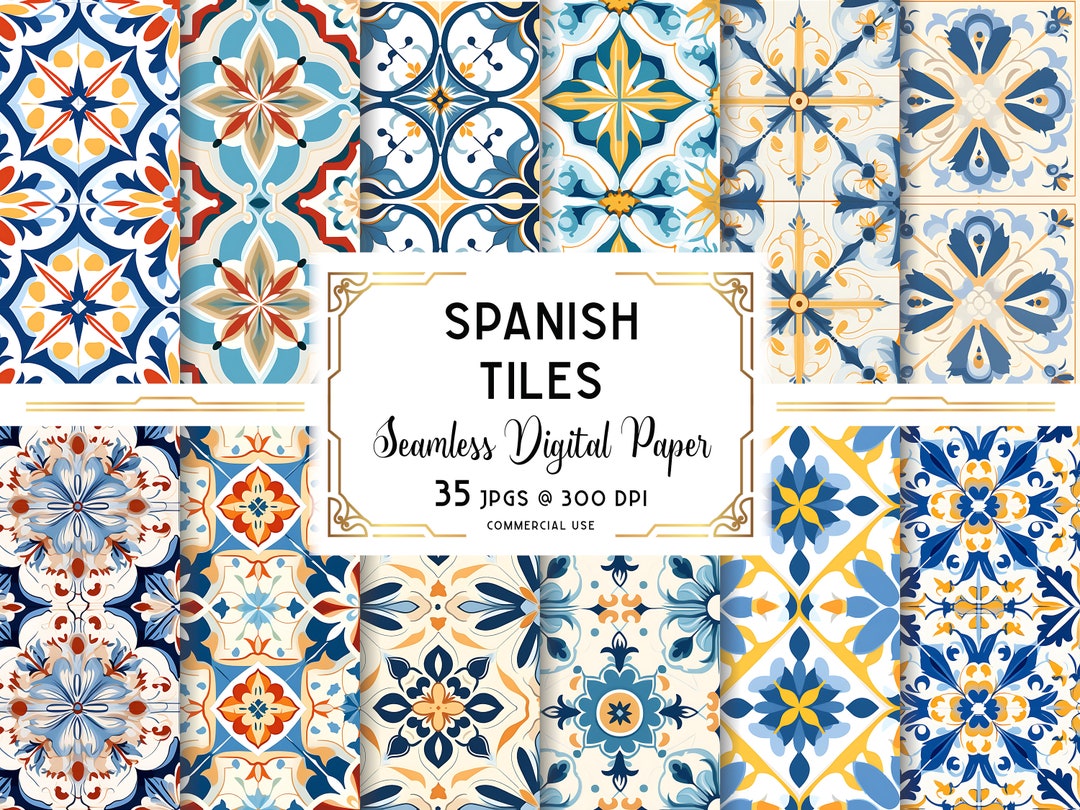 Spanish Tiles Digital Paper, Mediterranean Tiles Seamless Pattern ...