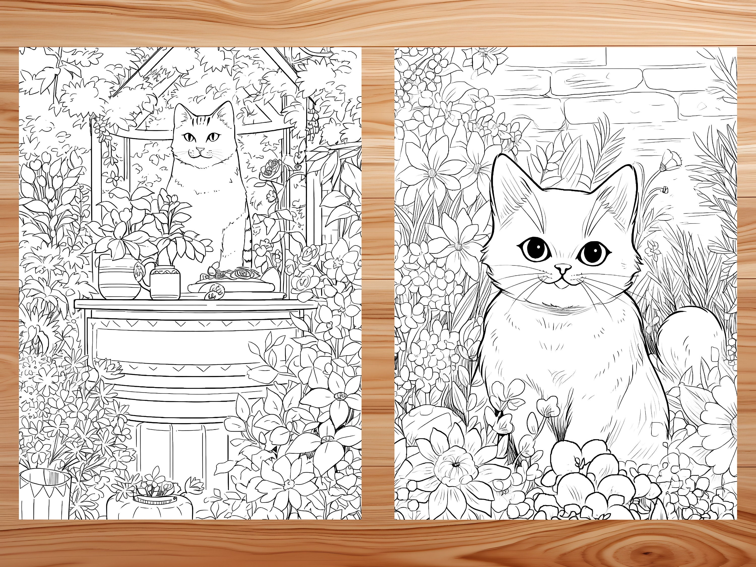 Coloring Page Book, Printable Coloring Book, Cat Coloring Pages, Garden ...