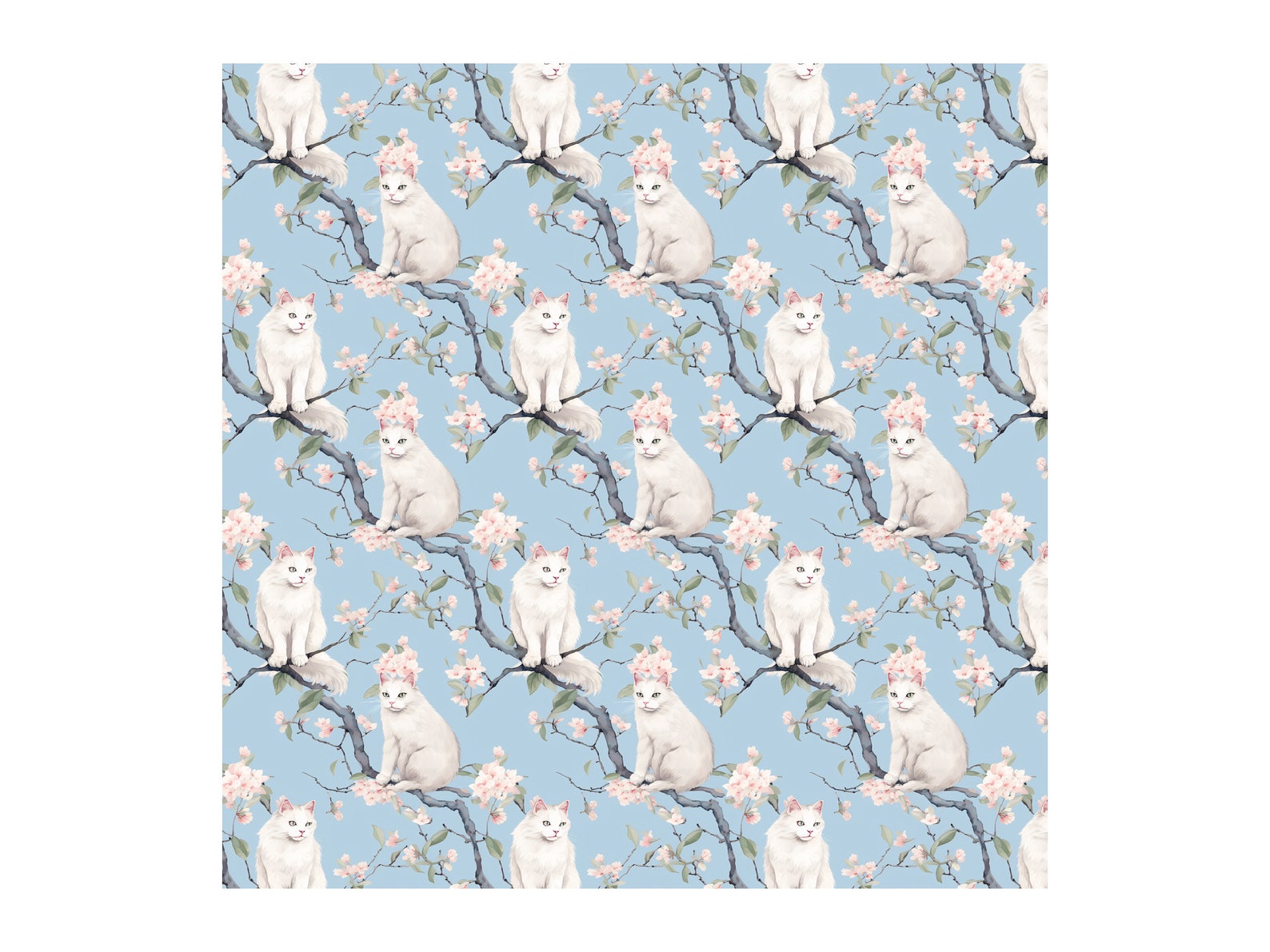 Seamless Chinoiserie Paper, Cat Seamless Pattern, Cat Wallpaper, Cat ...