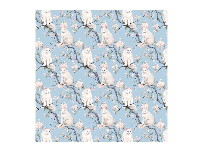 Seamless Chinoiserie Paper, Cat Seamless Pattern, Cat Wallpaper, Cat ...