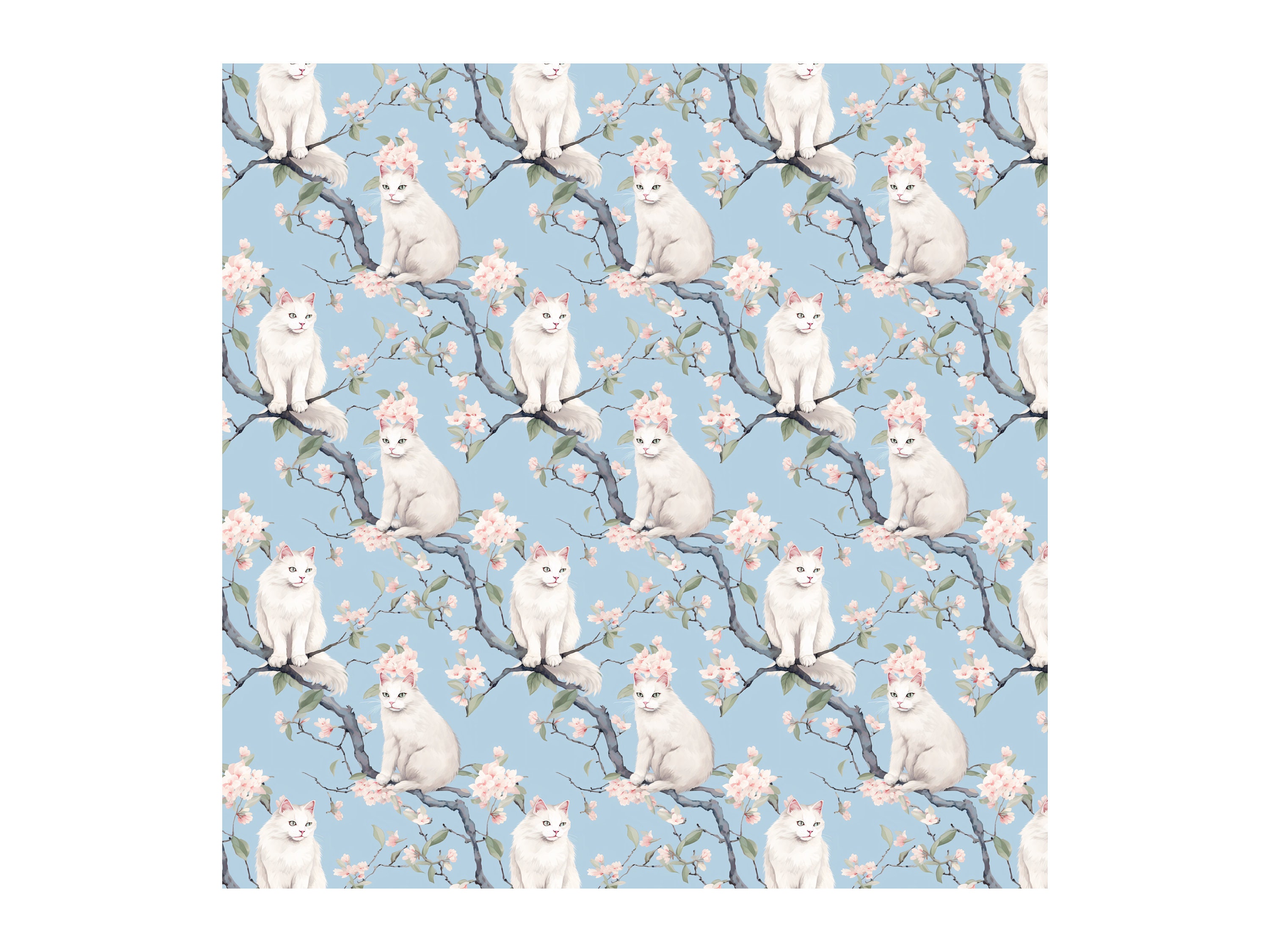 Seamless Chinoiserie Paper, Cat Seamless Pattern, Cat Wallpaper, Cat ...