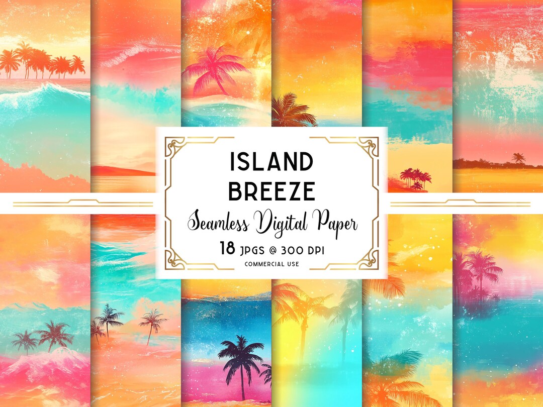 Tropical Sunset Digital Paper, Summer Chill Beach Vibes Seamless ...