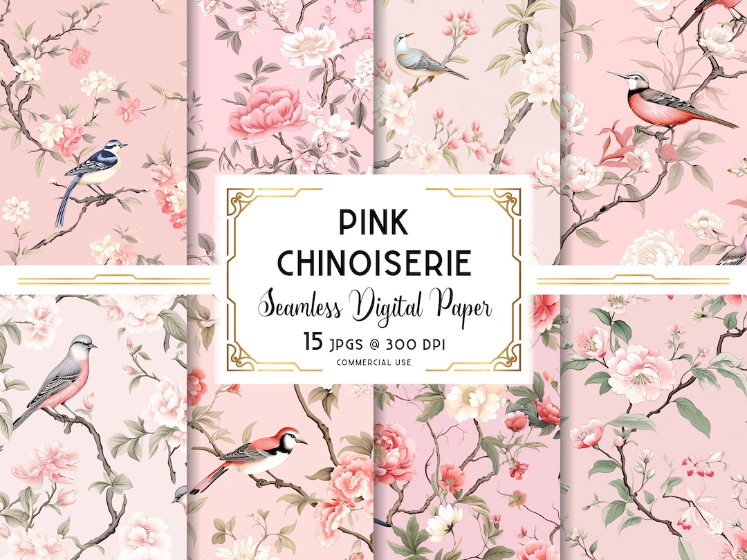 Chinoiserie Seamless Pattern, Chinoiserie Pink Digital Paper, Asian ...
