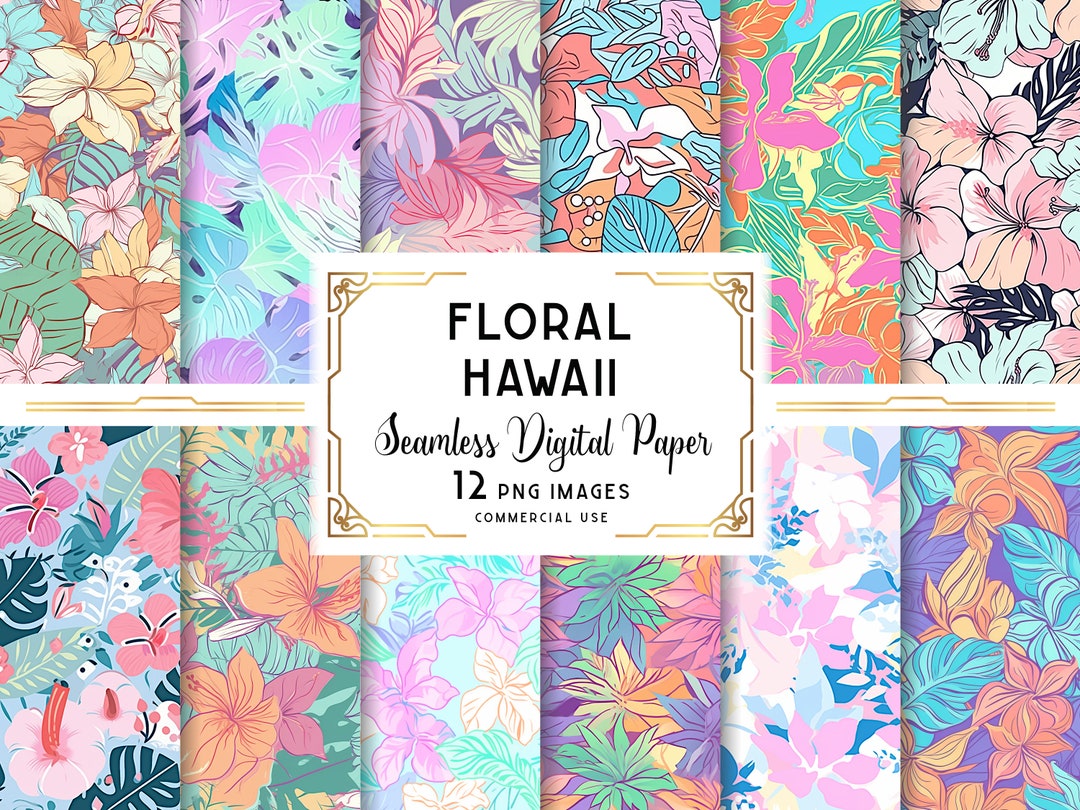 Hawaiian Flowers Digital Paper, Tropical Flowers Seamless Pattern ...