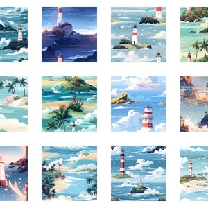Lighthouses Digital Paper, Lighthouse Seamless Pattern, Lighthouse Digital Download, Ocean Theme ...