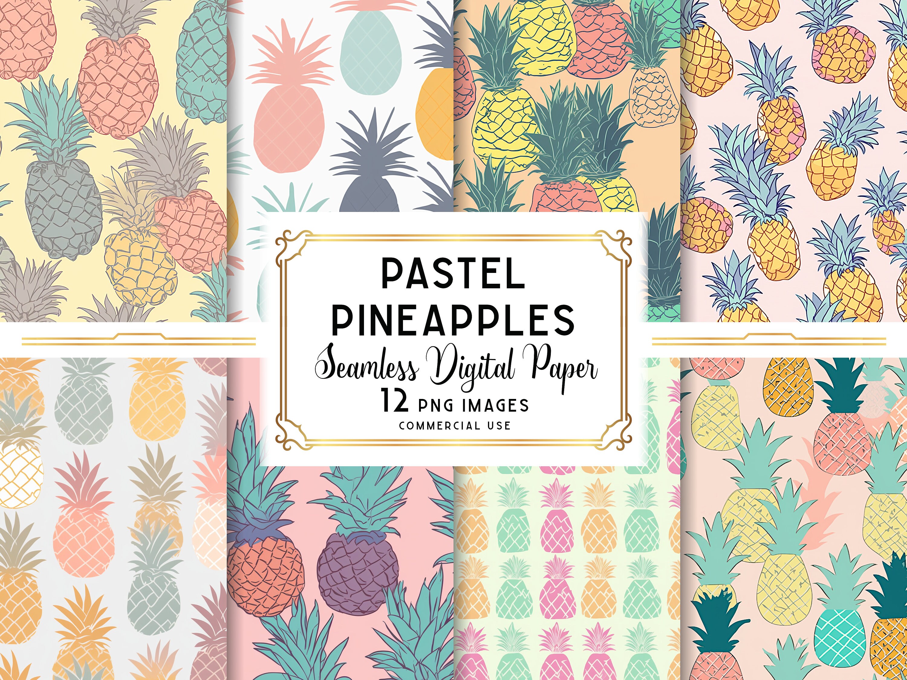Pineapple Digital Paper, Pineapple Seamless Pattern, Tropical Fruit ...