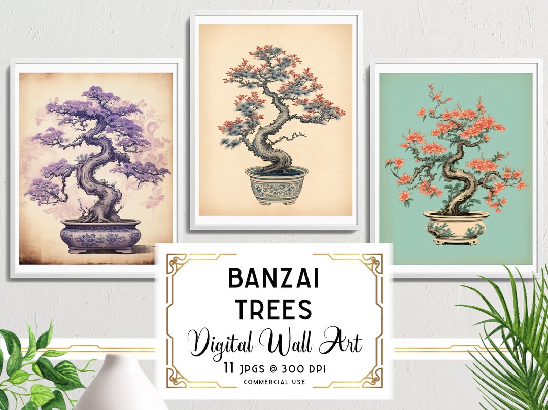 Bonsai Tree Wall Art, Traditional Asian Style Wallpaper Painting ...