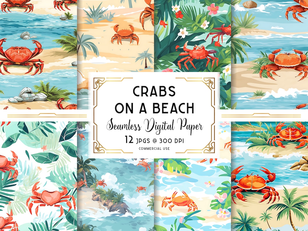 Crabs Digital Paper, Crabs Seamless Pattern, Tropical Ocean Design ...