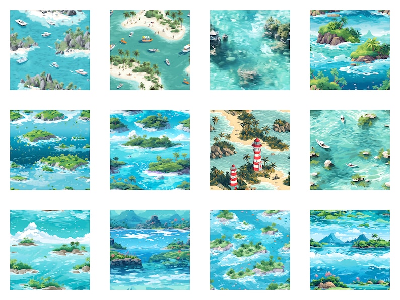 Tropical Beach Digital Paper, Tropical Island Seamless Pattern ...