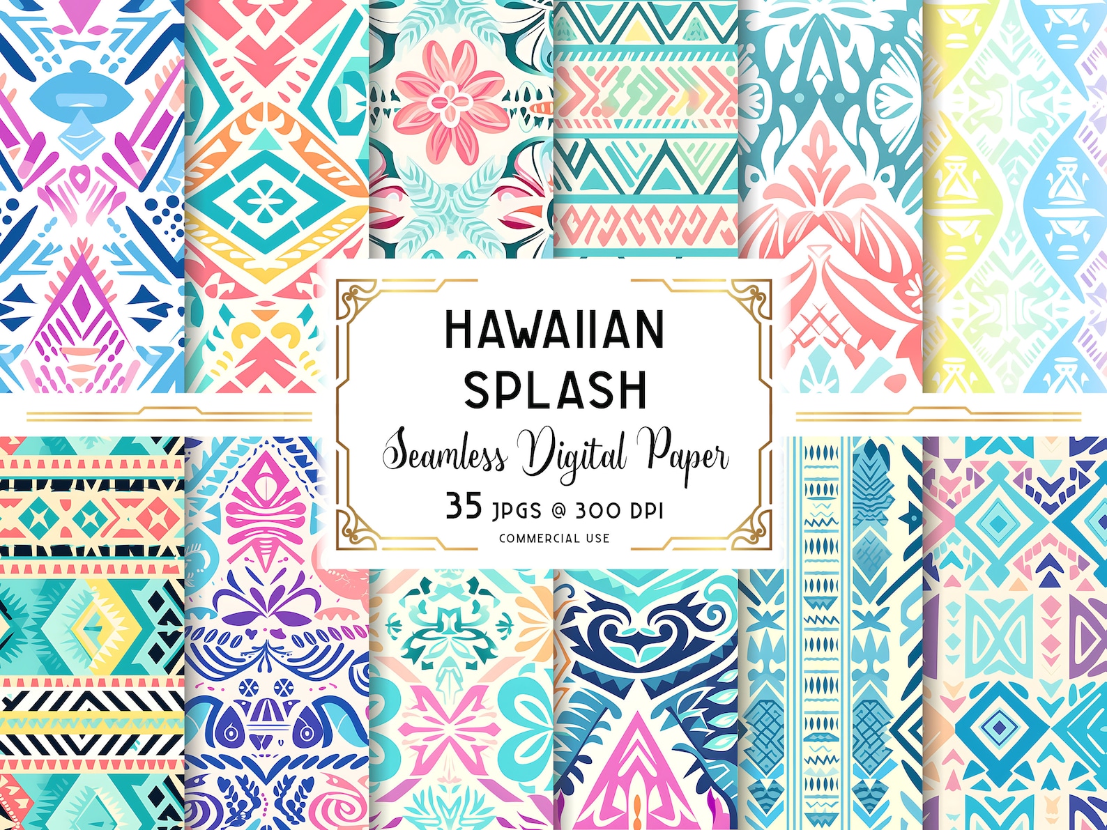 Hawaiian Digital Paper, Hawaii Tribal Seamless Pattern, Tribal Art ...