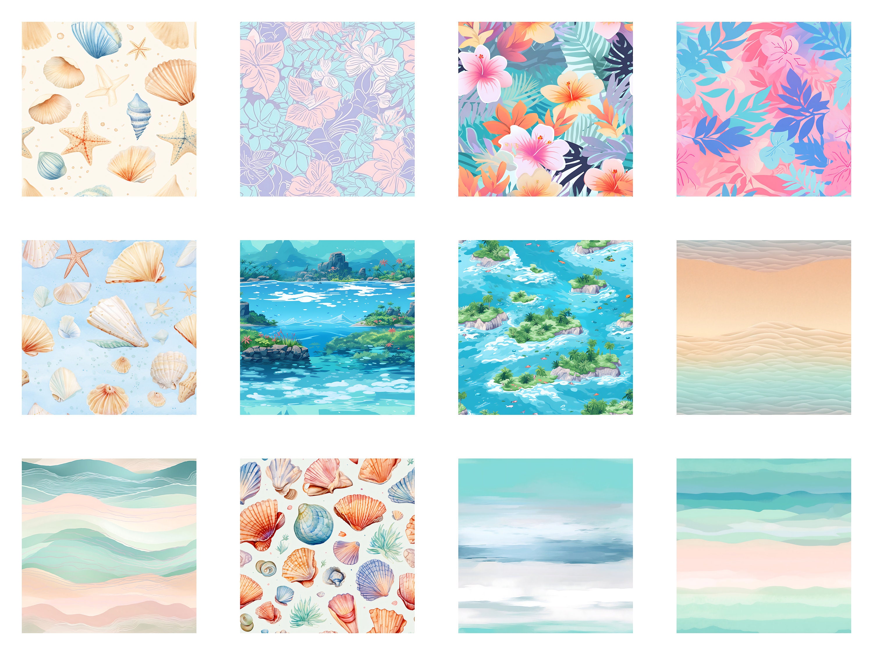 Beach Digital Paper Pack Beach Seamless Pattern Ocean - Etsy