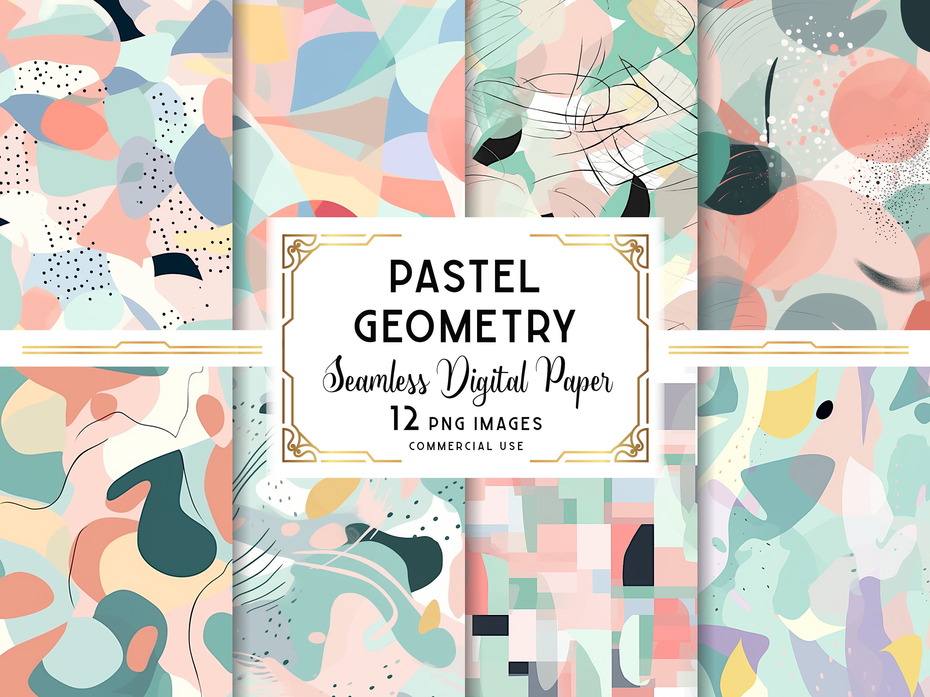Abstract Geometry Digital Paper, Abstract Seamless Patterns, Pastel ...