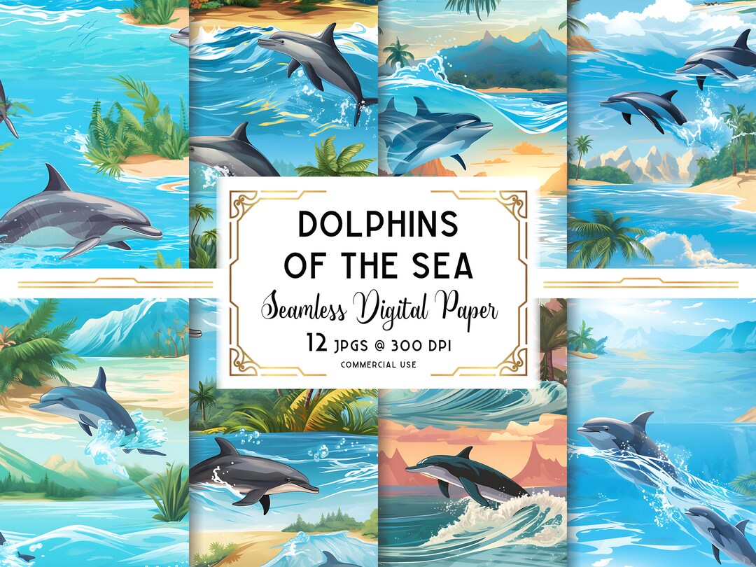 Dolphin Digital Paper, Dolphin Seamless Pattern, Dolphin Textures ...