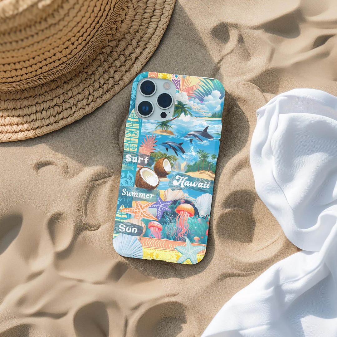 Tropical Beach Collage Phone Case, Hawaii Surfer iPhone Case, Preppy ...